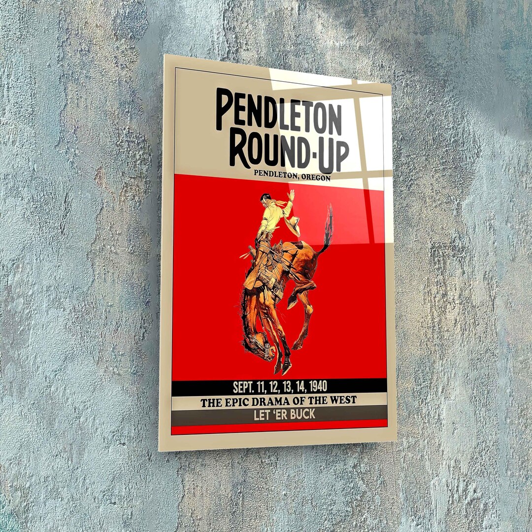 Pendleton Round up Rodeo Wall Art, Cowboy Wall Decor, Let Er Buck Rodeo ...