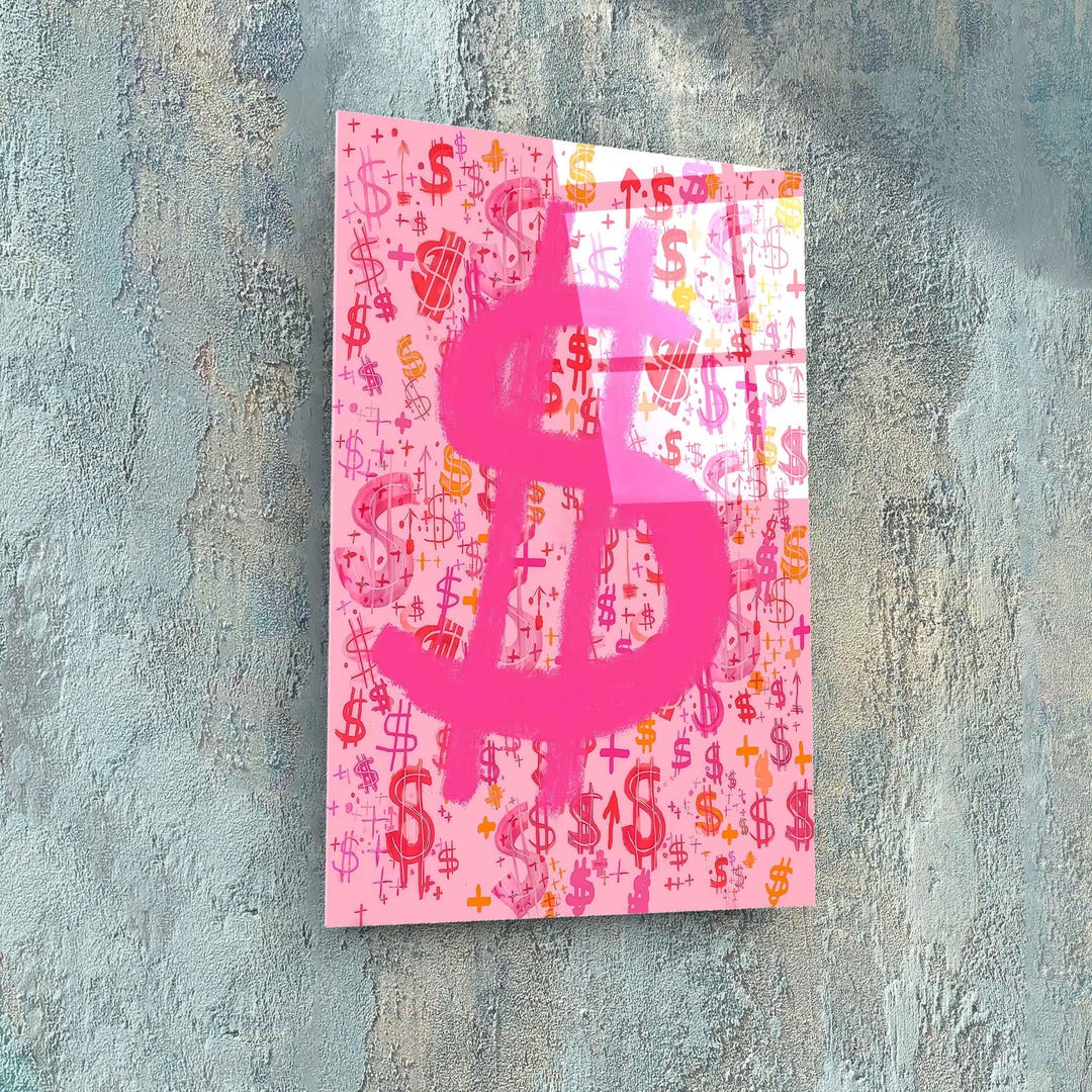 Pink Wall Art, Dollar Glass Art, Pink Dollar Sign Glass Art, Party Home ...