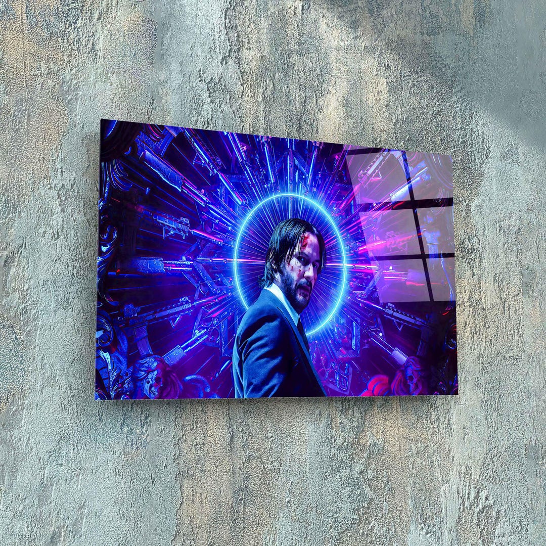 John Wick Glass Art, Famous Movie Actor Wall Art, John Wick Print, Fine ...