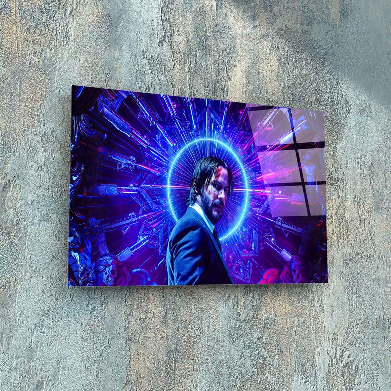 John Wick Glass Art, Famous Movie Actor Wall Art, John Wick Print, Fine ...