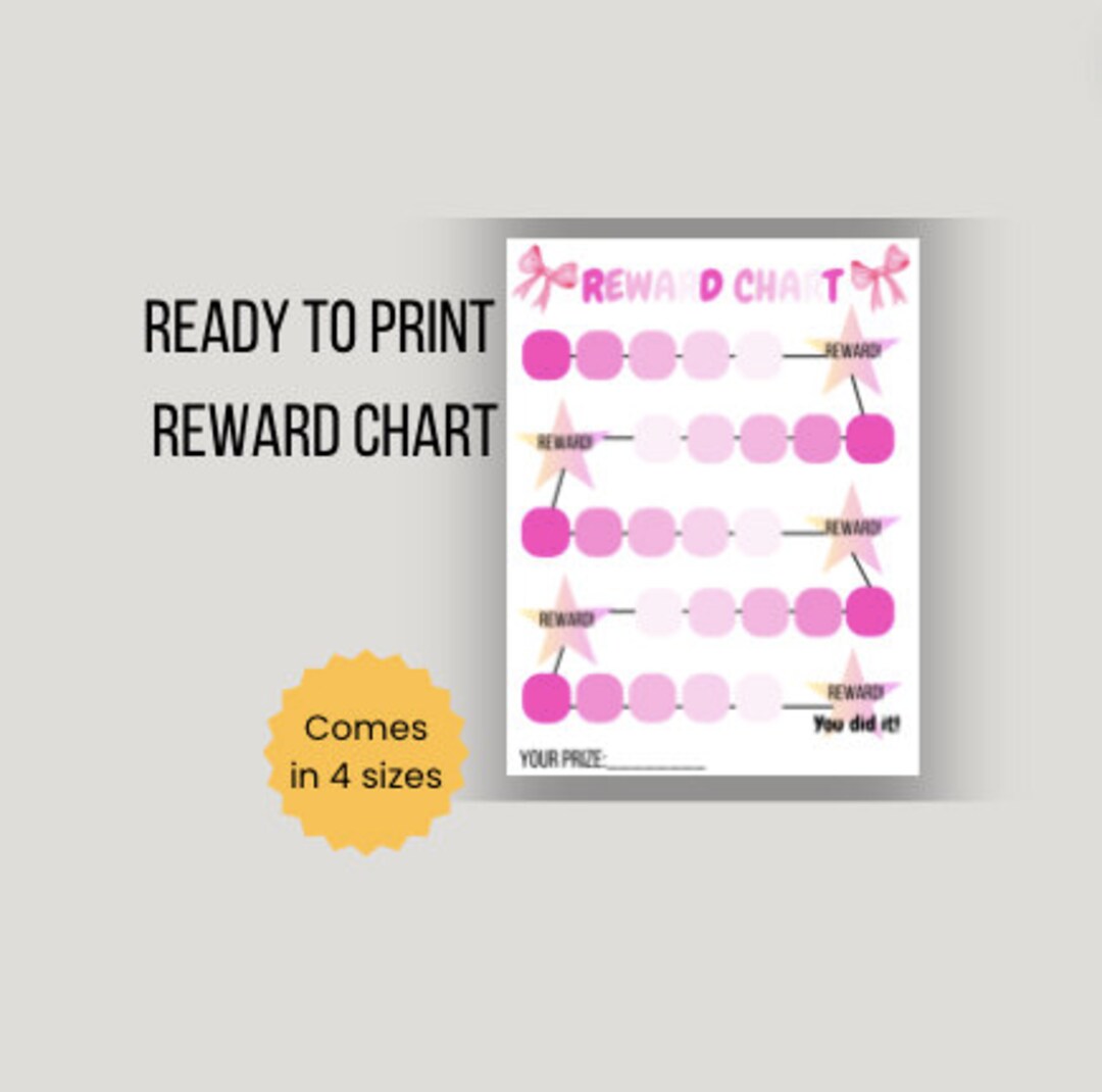Pink Reward Chart Potty Training Chart Pink Reward Charts Reward Charts ...
