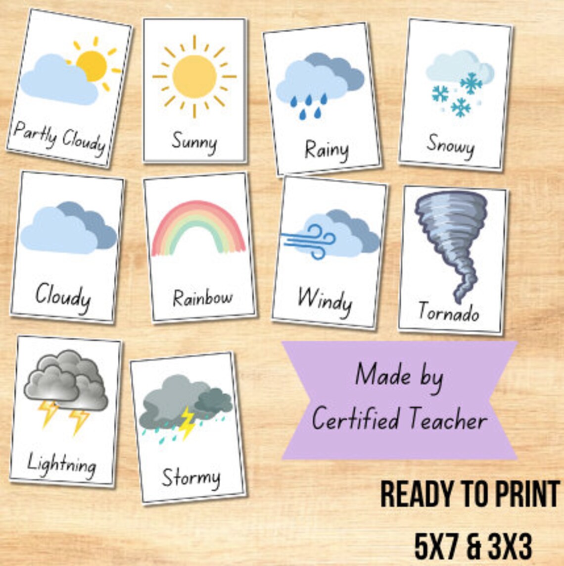 Preschool Weather Flashcards Toddler Weather Flashcards Homeschool ...