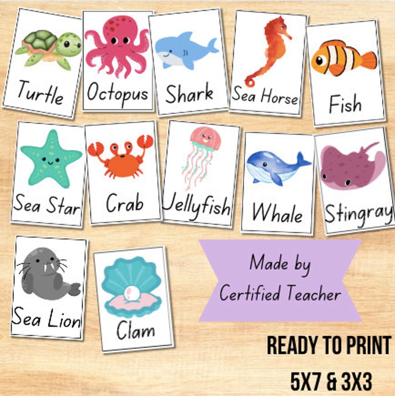 Preschool Sea Animals Flashcards Toddler Sea Animals Flashcards ...