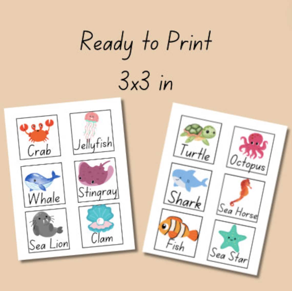 Preschool Sea Animals Flashcards Toddler Sea Animals Flashcards ...