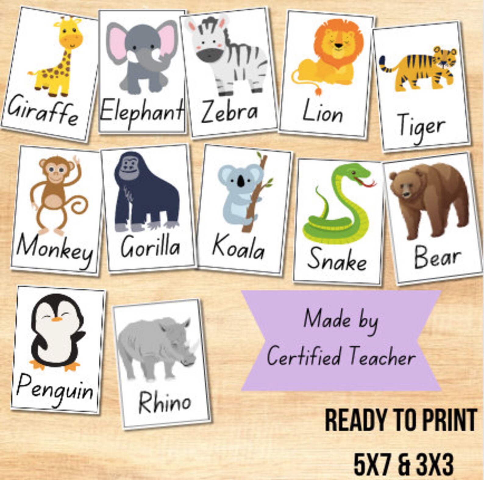 Preschool Zoo Animals Flashcards Toddler Zoo Animals Flashcards ...