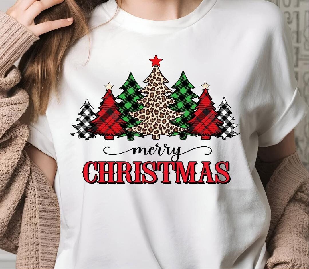 Buffalo Plaid Leopard Christmas Tree Shirt: Festive Holiday Tee - Etsy