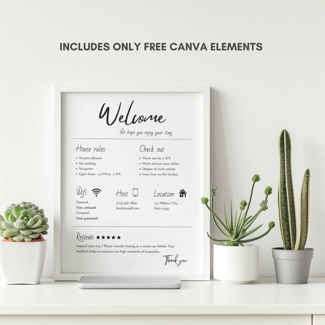 Welcome Sign for Airbnb Rental, Customizable Guide on Canva, House ...