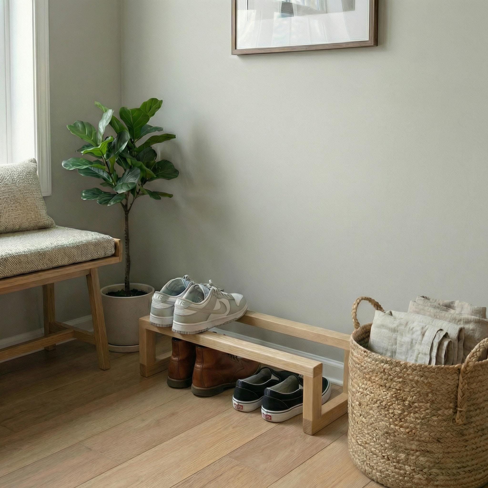 Modern Entryway Shoe Stand – Low Profile Solid Wood Rack, Minimalist ...