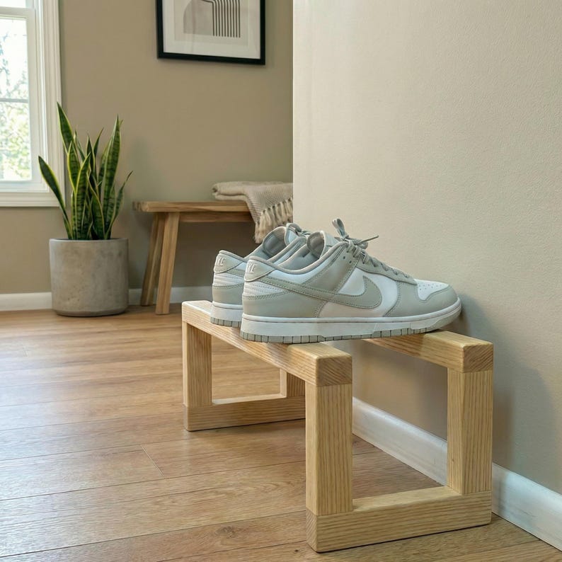 Modern Entryway Shoe Stand – Low Profile Solid Wood Rack, Minimalist ...