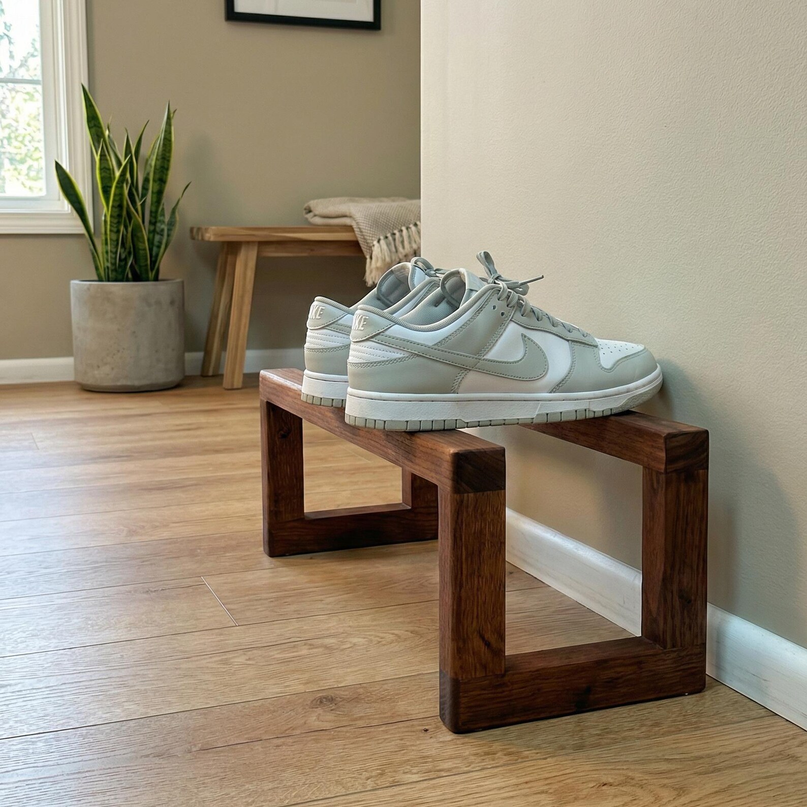 Modern Entryway Shoe Stand – Low Profile Solid Wood Rack, Minimalist ...