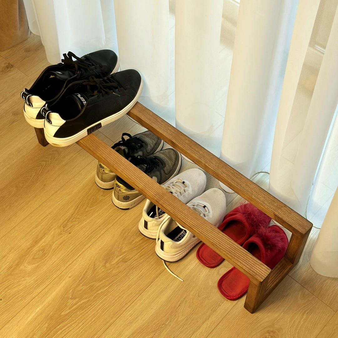 Premium Solid Oak Shoe Rack – Rustic Wood Shoe Shelf Organizer for ...