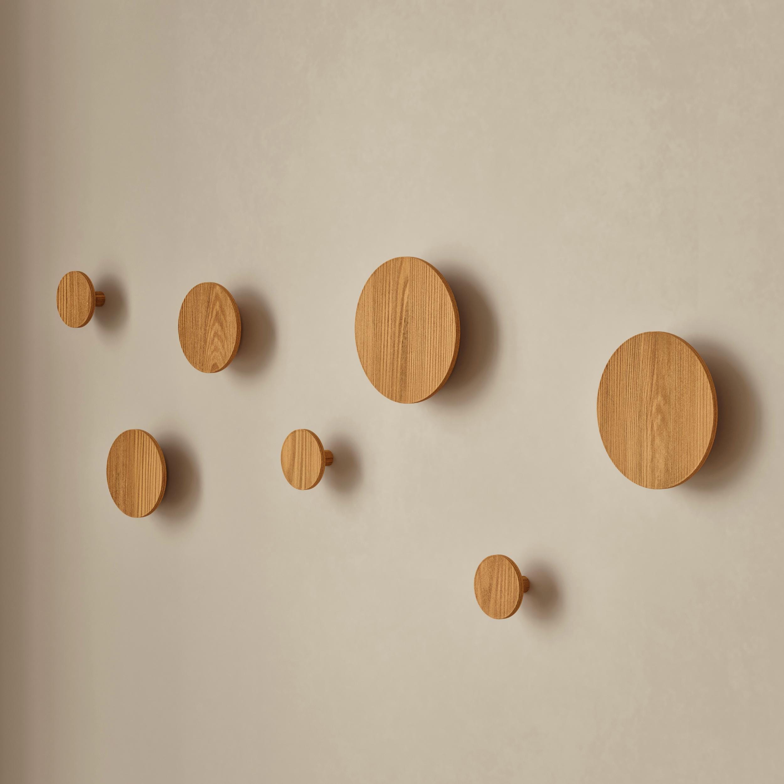 Wood Wall Hooks Set - Minimalist Round Coat Hooks - Solid Wood Wall ...