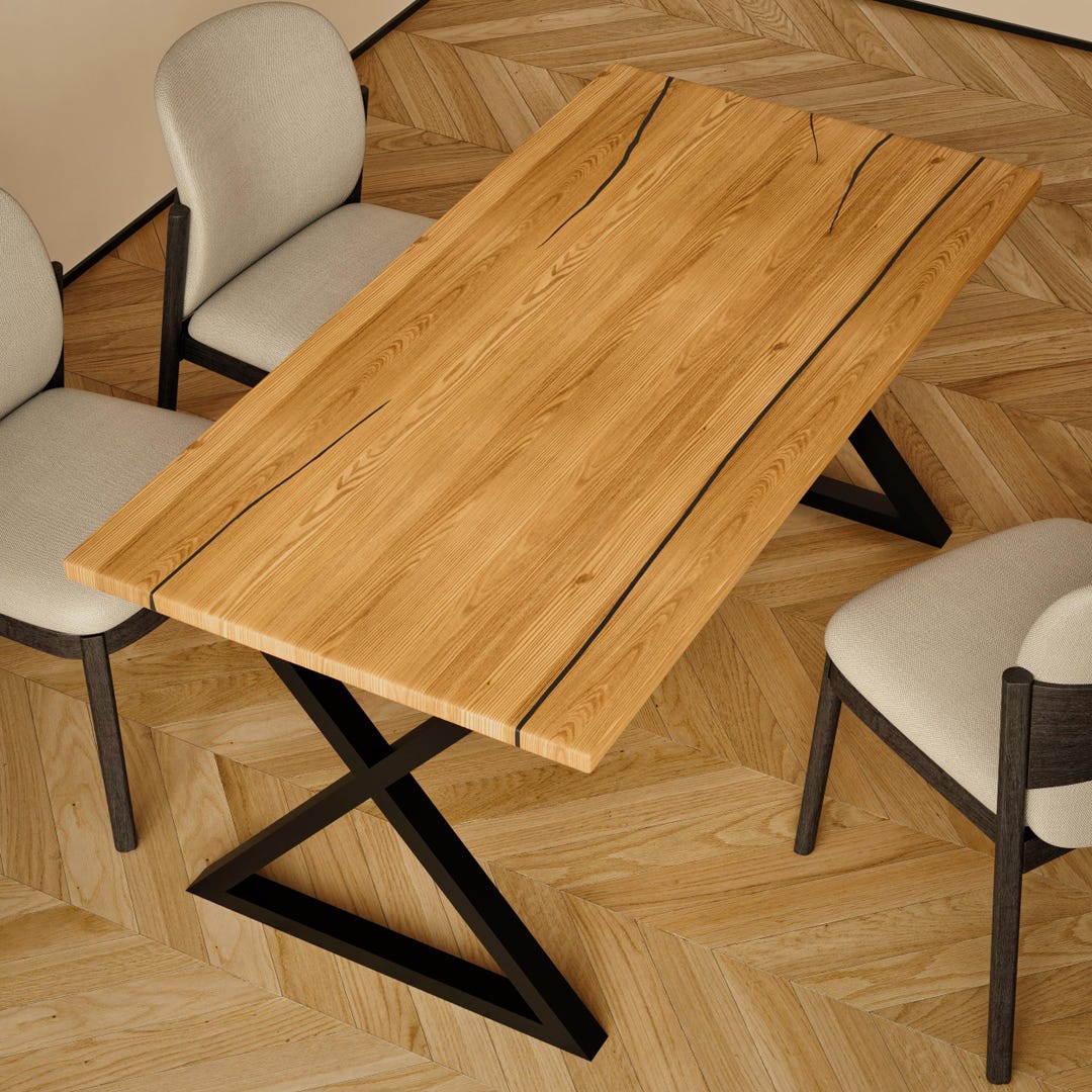 Modern Industrial Dining Table - Solid Wood & Steel X-leg Table ...