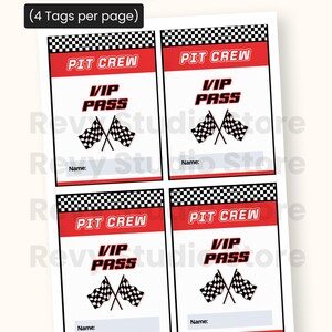 Pit Crew VIP Passes - Race Car / F1 Birthday Party Digital Card/tag ...
