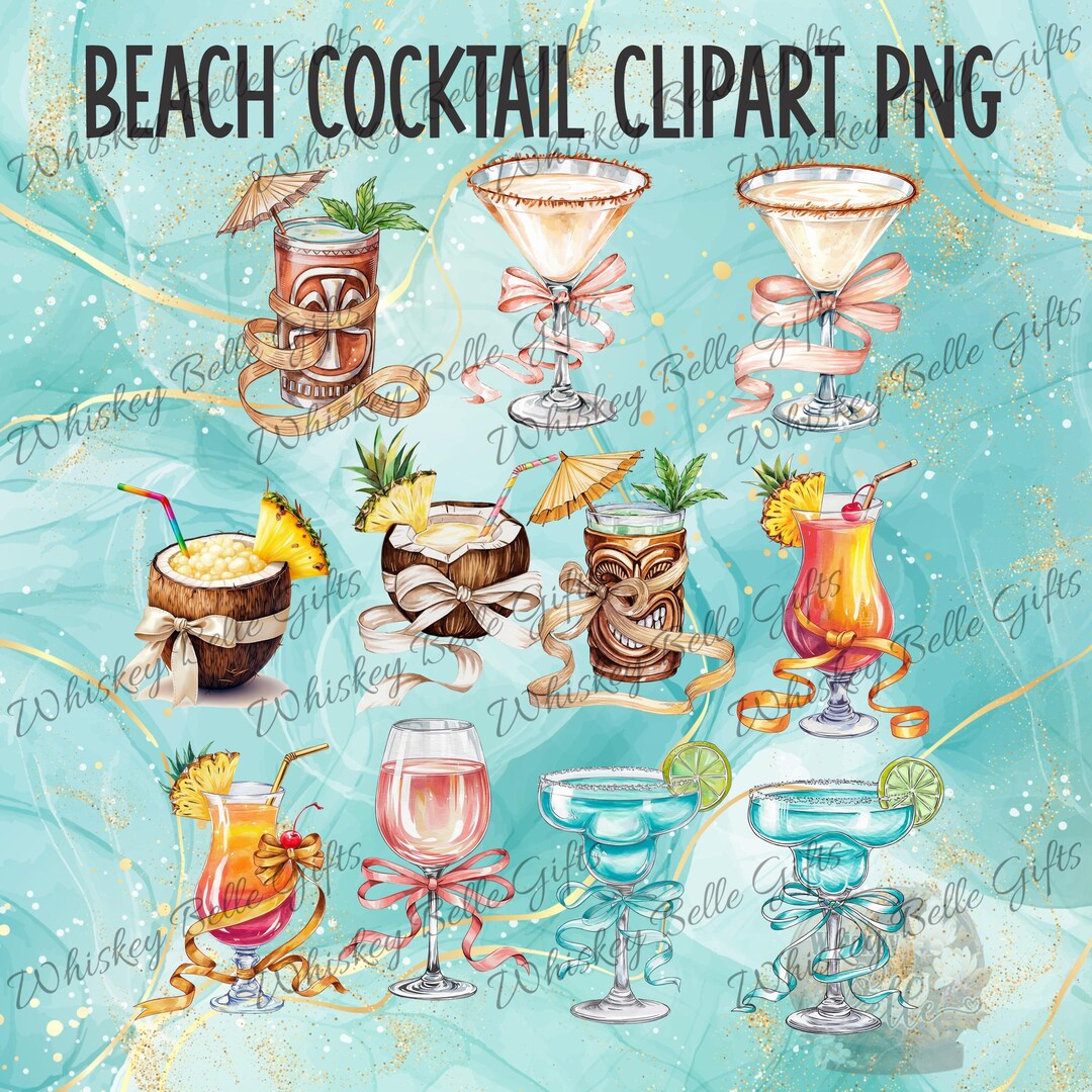 Beach Cocktail Clip Art PNG Collection, Tropical Drink Illustrations ...