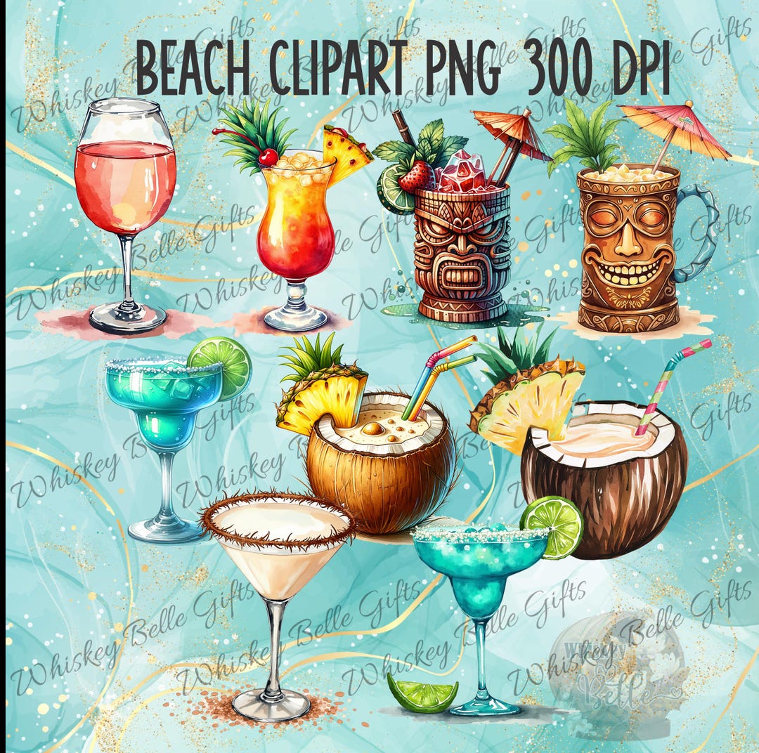 Beach Cocktail Clipart PNG Set, Tropical Drink Graphics, Summer Party ...