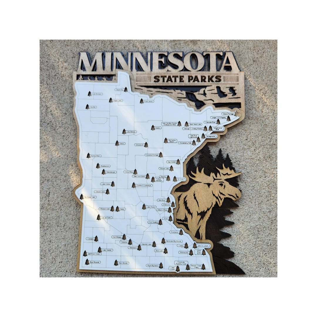 Minnesota Custom State Park Travel Map Sign, Natural Wood Sign ...