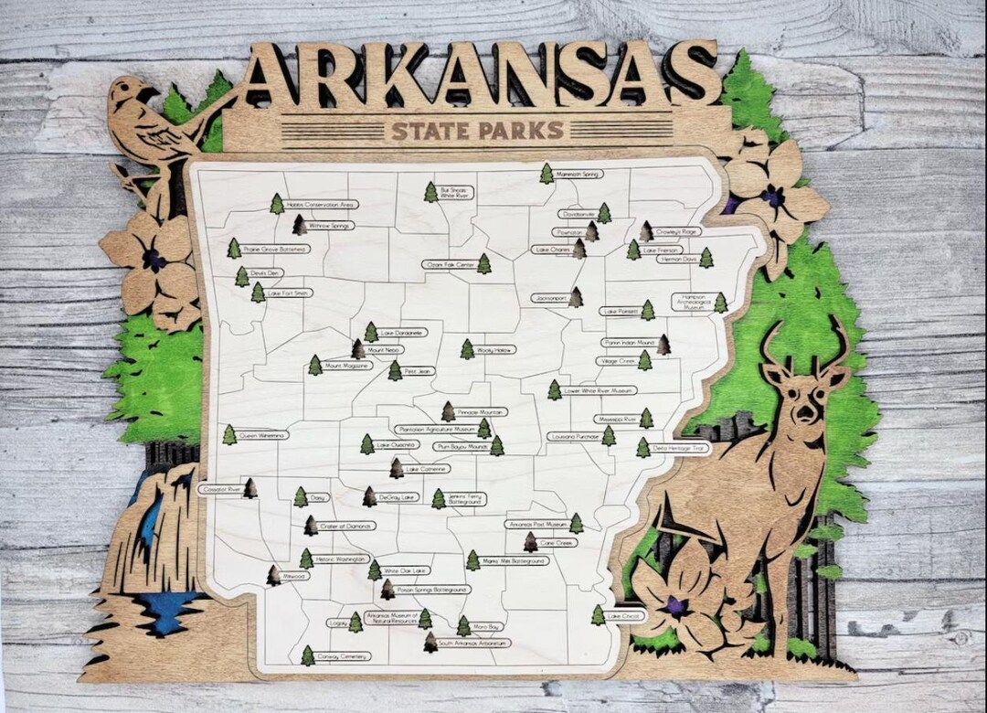 Arkansas Custom State Park Travel Map Sign, Natural Wood Sign, Arkansas ...