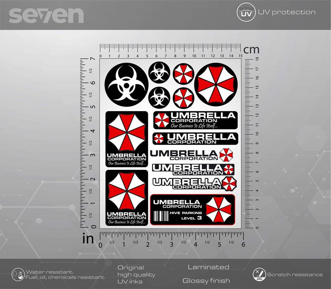 Umbrella Stickers Medium Set, Umbrella Corporation Decals, Car, Bike ...