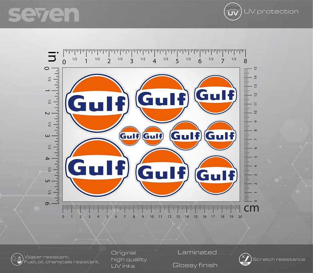 Gulf Stickers Medium Set, 10 Stickers Set Gulf Livery Decals, Car, Bike ...