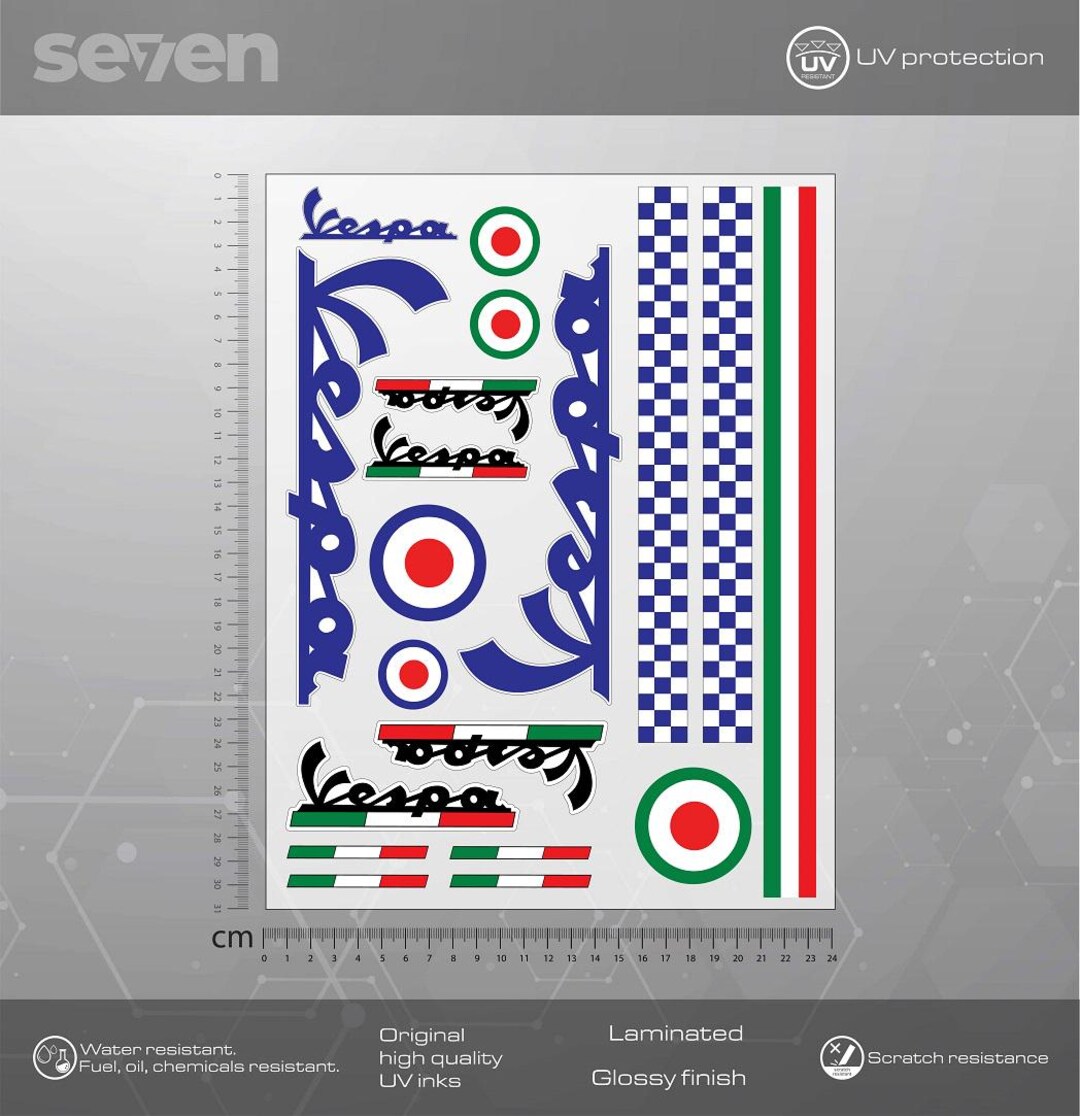 Vespa Stickers Set, Vespa Decals, Car, Bike, Laptop Stickers, High ...