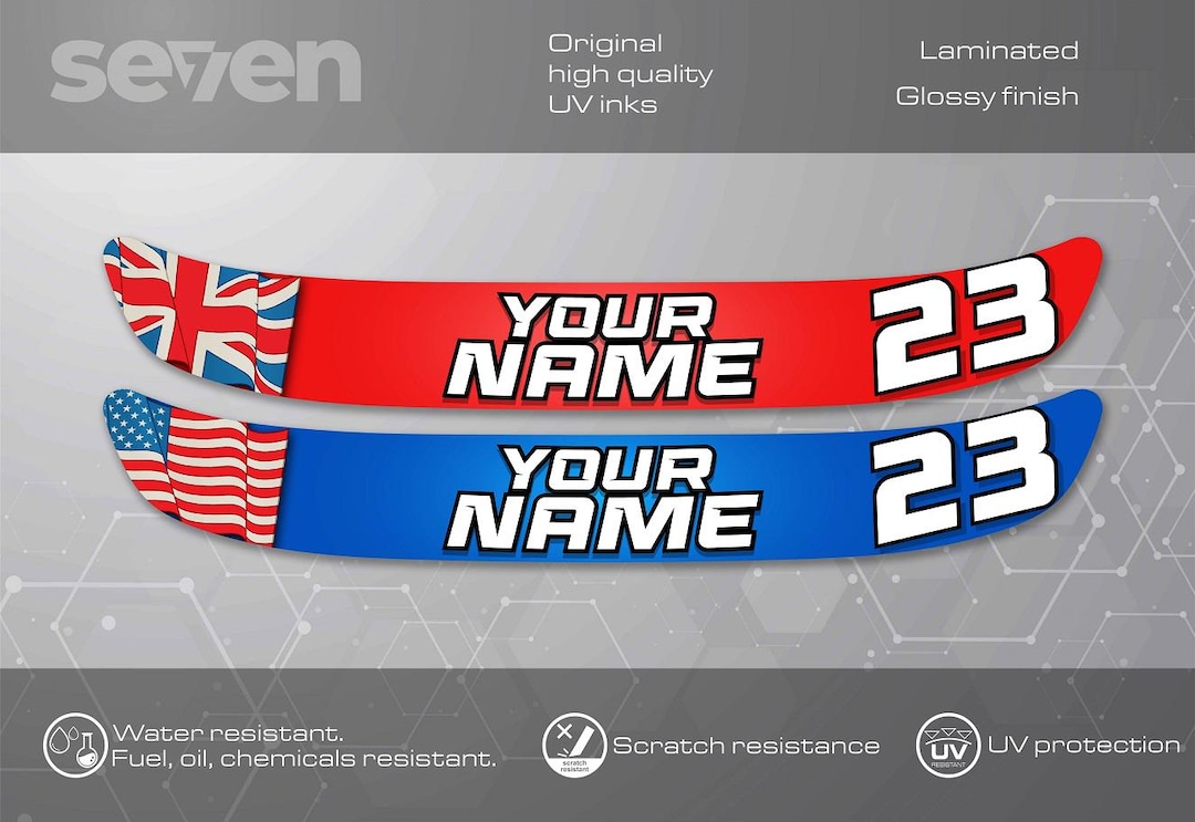 2x Custom Helmet Visor Sunstrip Sticker Decal, Custom Name, Number ANY ...