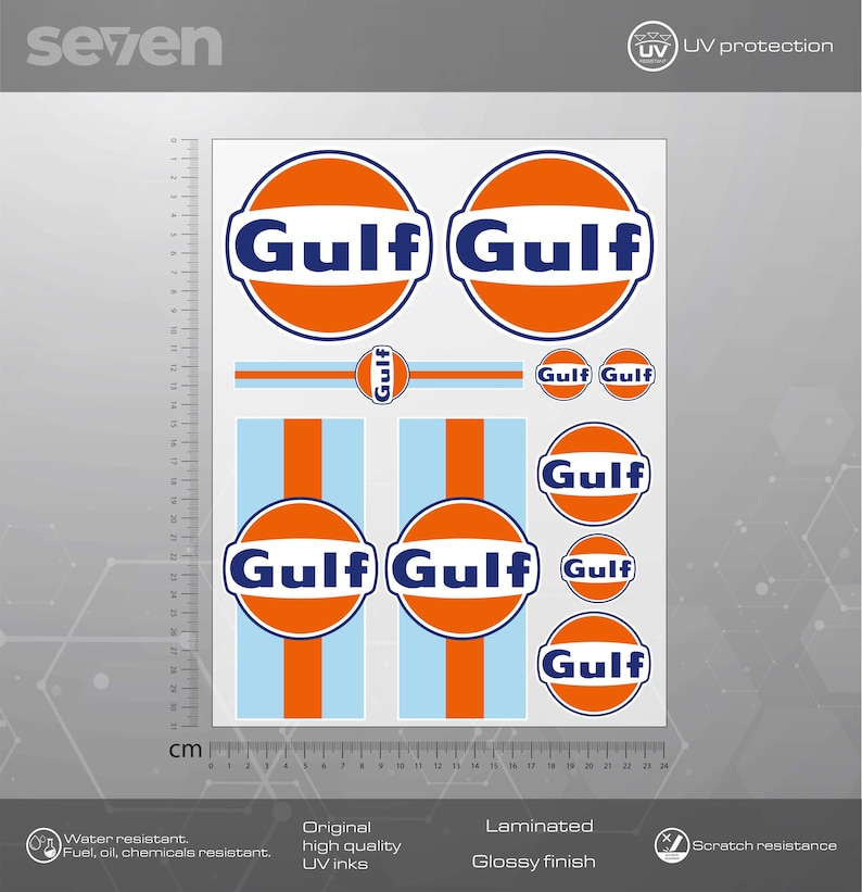 Gulf Stickers Set, Gulf Livery Decals, Car, Bike, Laptop Stickers, High Quality Laminated ...