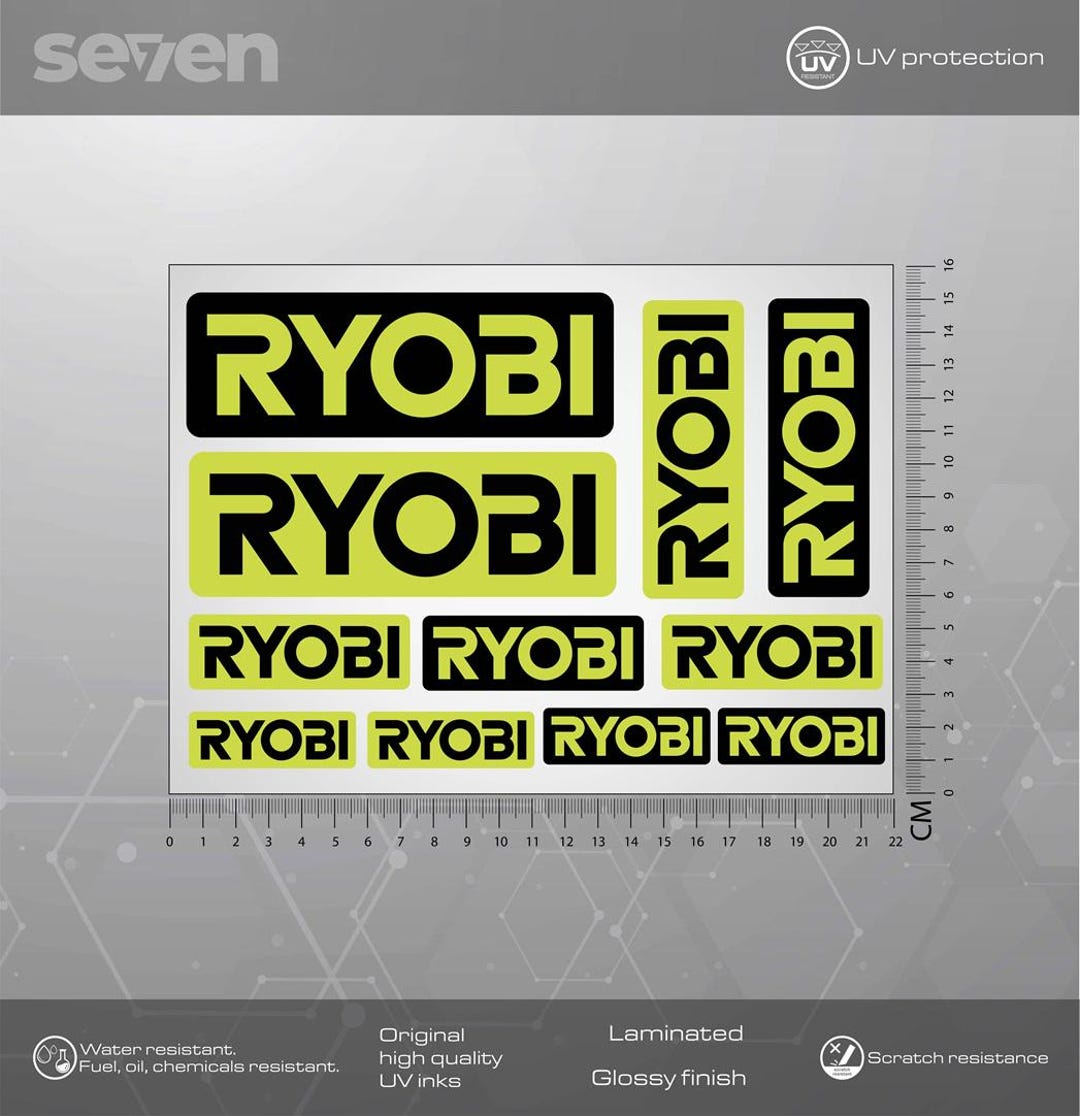 Ryobi Stickers Set, Ryobi Decals, Medium Set Car, Bike, Laptop Stickers ...