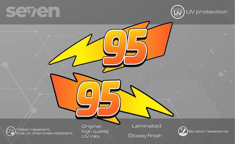 2x Lighting Bolt 95 Sticker, Lightning Mcqueen, Car Decal, Car Door ...