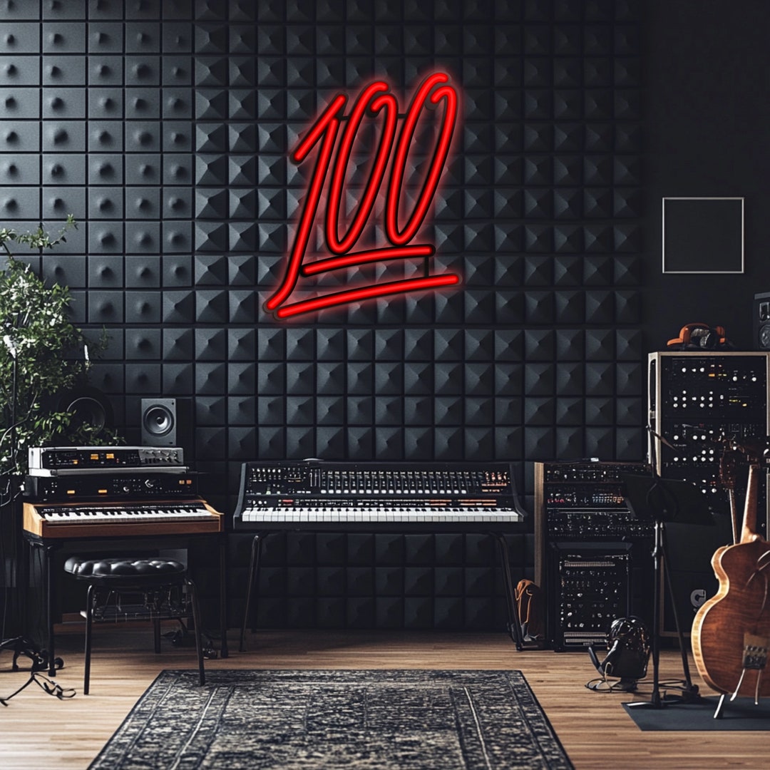 Emoji 100 Metal Neon Sign, Neon Wall Art, Neon Light Sign, Custom Neon ...