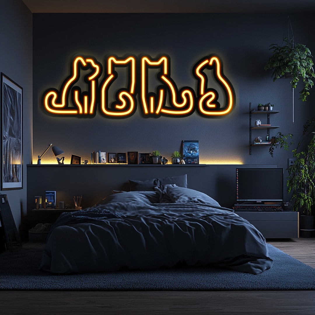 Cats Metal Neon Sign, Neon Wall Art, Neon Light Sign, Custom Neon Sign ...