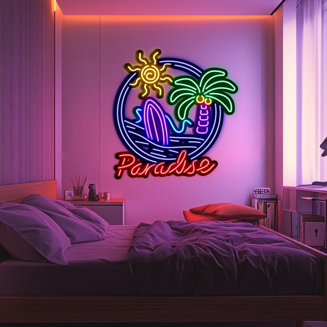 Paradise Metal Neon Sign, Neon Wall Art, Neon Light Sign, Custom Neon ...