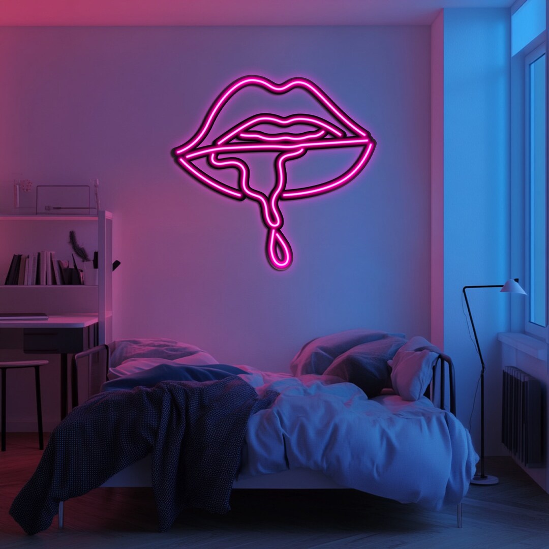 Dripping Lips Metal Neon Sign,neon Wall Art,neon Light Sign,custom Neon ...
