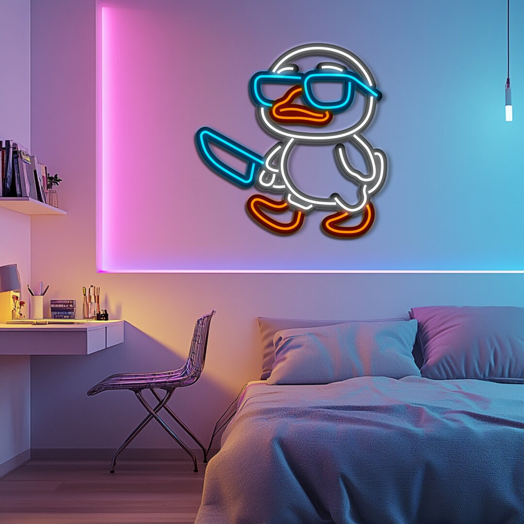 Gangster Duck Metal Neon Sign,neon Wall Art,neon Light Sign,custom Neon ...