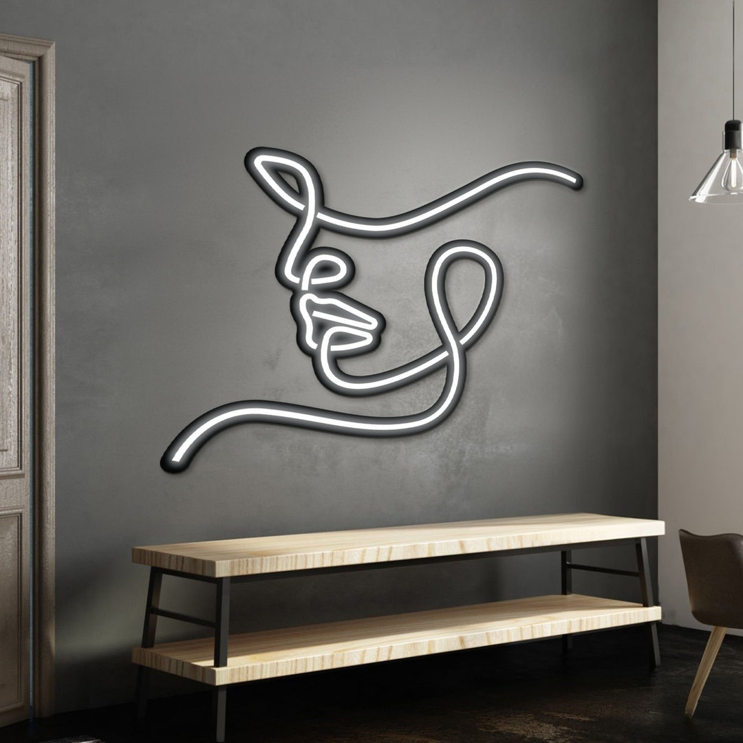 Lineart Face Metal Neon Sign, Neon Wall Art, Neon Light Sign, Custom ...