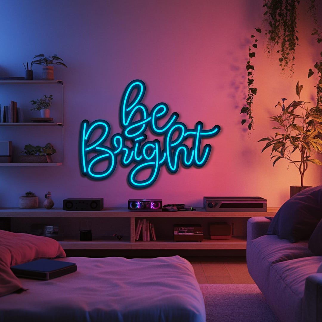 Be Bright Metal Neon Sign, Neon Wall Art, Neon Light Sign, Custom Neon ...