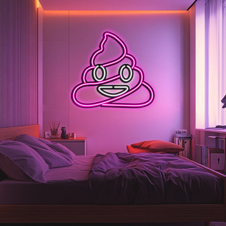 Emoji Poop Metal Neon Sign, Neon Wall Art, Neon Light Sign, Custom Neon ...