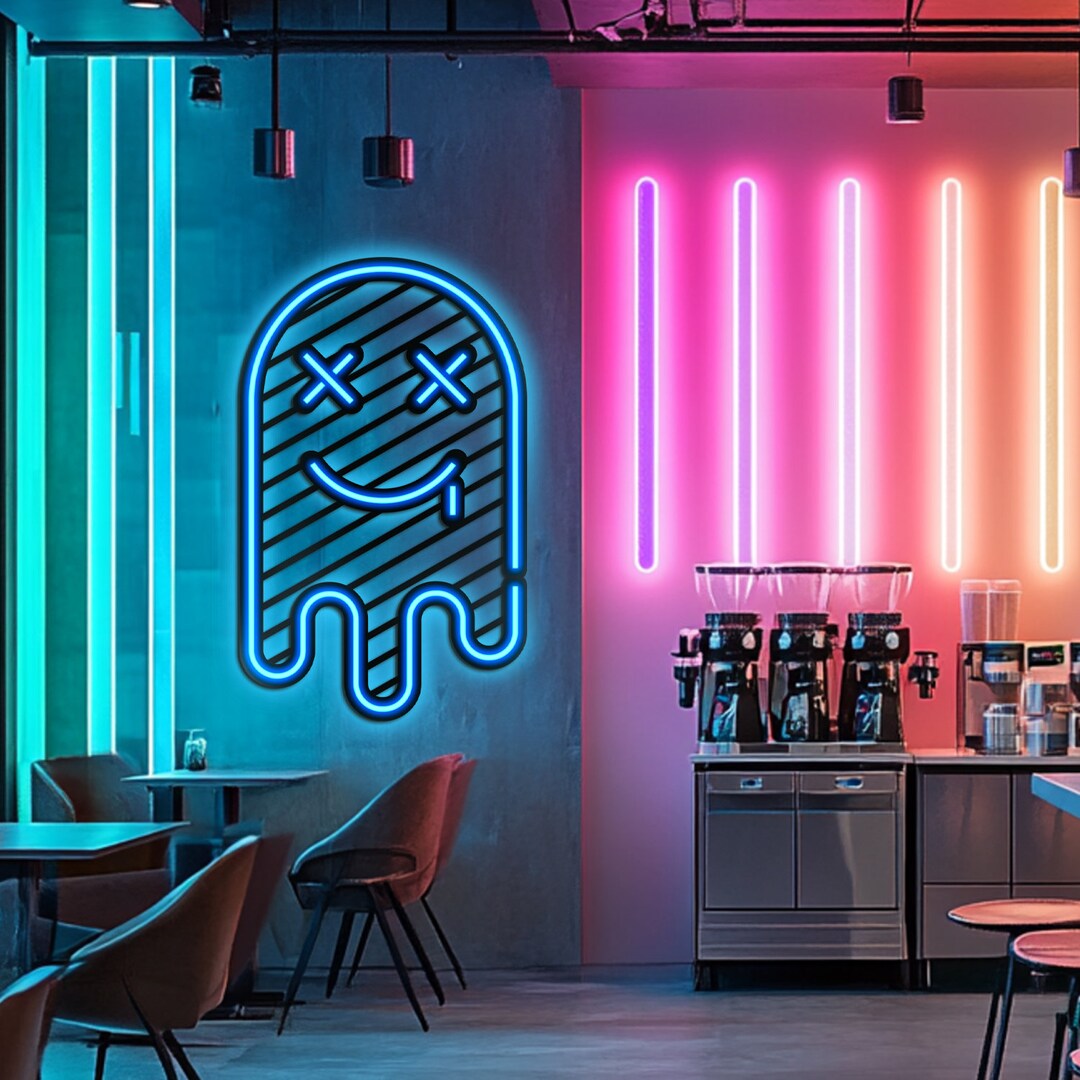 Emoji Ghost Metal Neon Sign, Neon Wall Art, Neon Light Sign, Custom ...