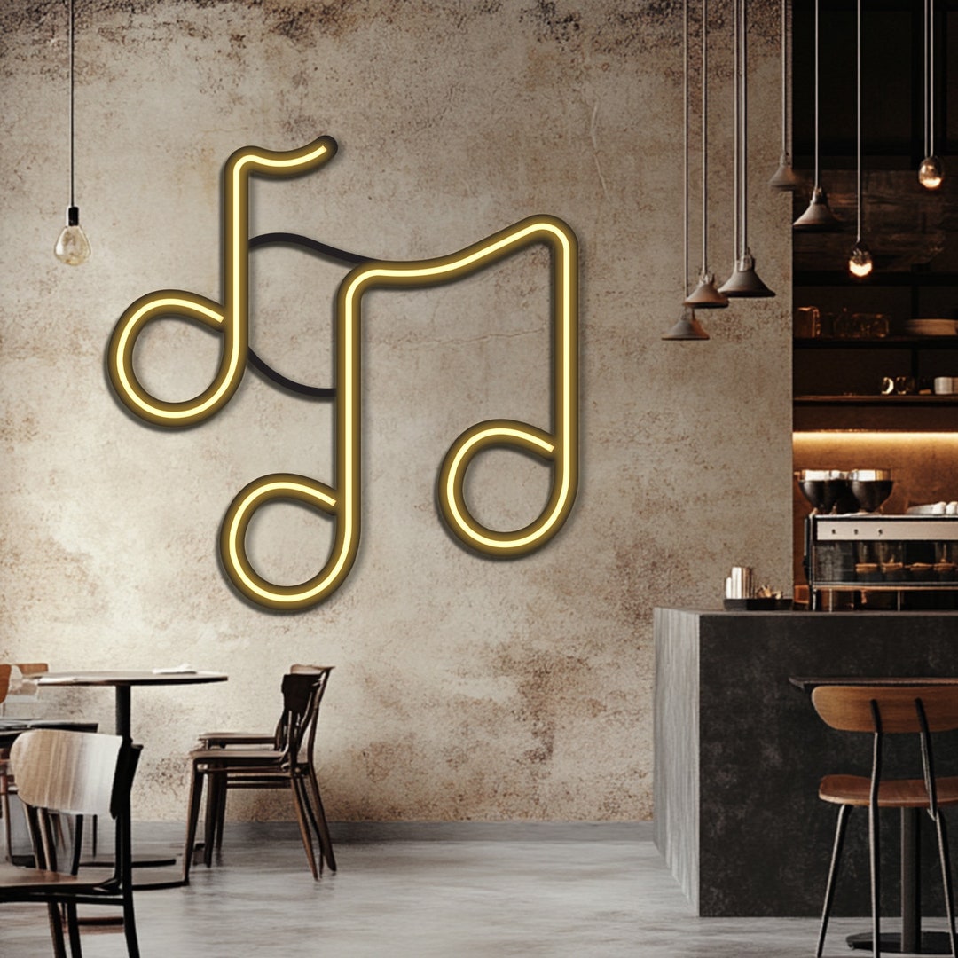Music Notes Metal Neon Sign,neon Wall Art,neon Light Sign,custom Neon ...