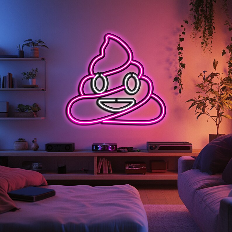 Emoji Poop Metal Neon Sign, Neon Wall Art, Neon Light Sign, Custom Neon ...