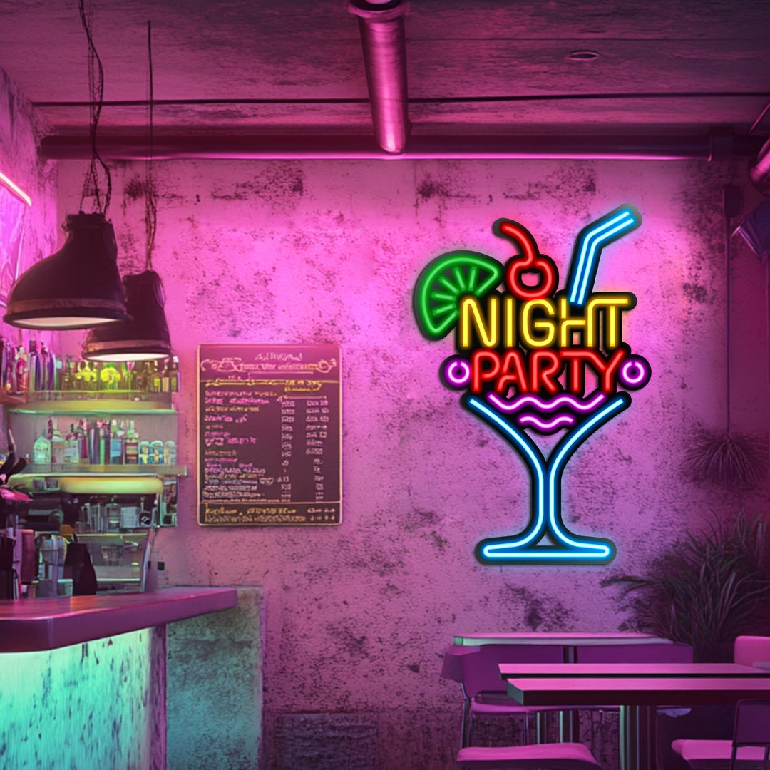Night Party Metal Neon Sign, Neon Wall Art, Neon Light Sign, Custom ...