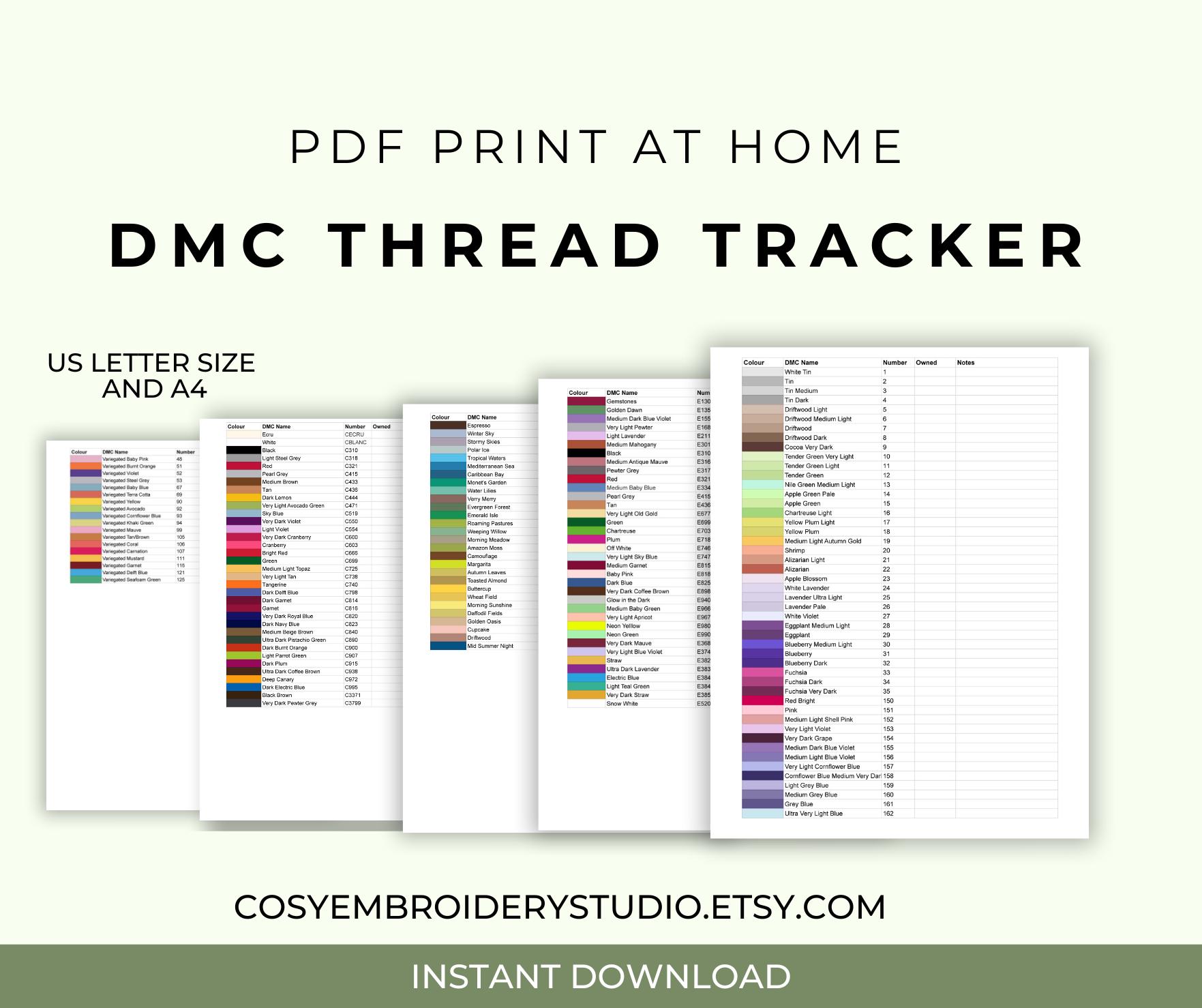 Printable DMC Thread Colour Chart | Google Sheets Thread Tracker ...