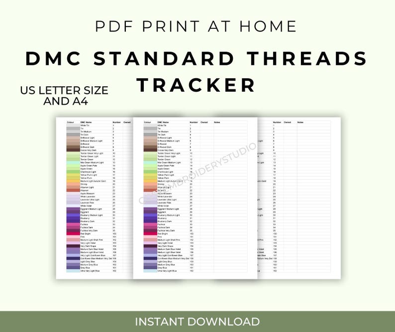 Printable DMC Thread Colour Chart | Google Sheets Thread Tracker ...