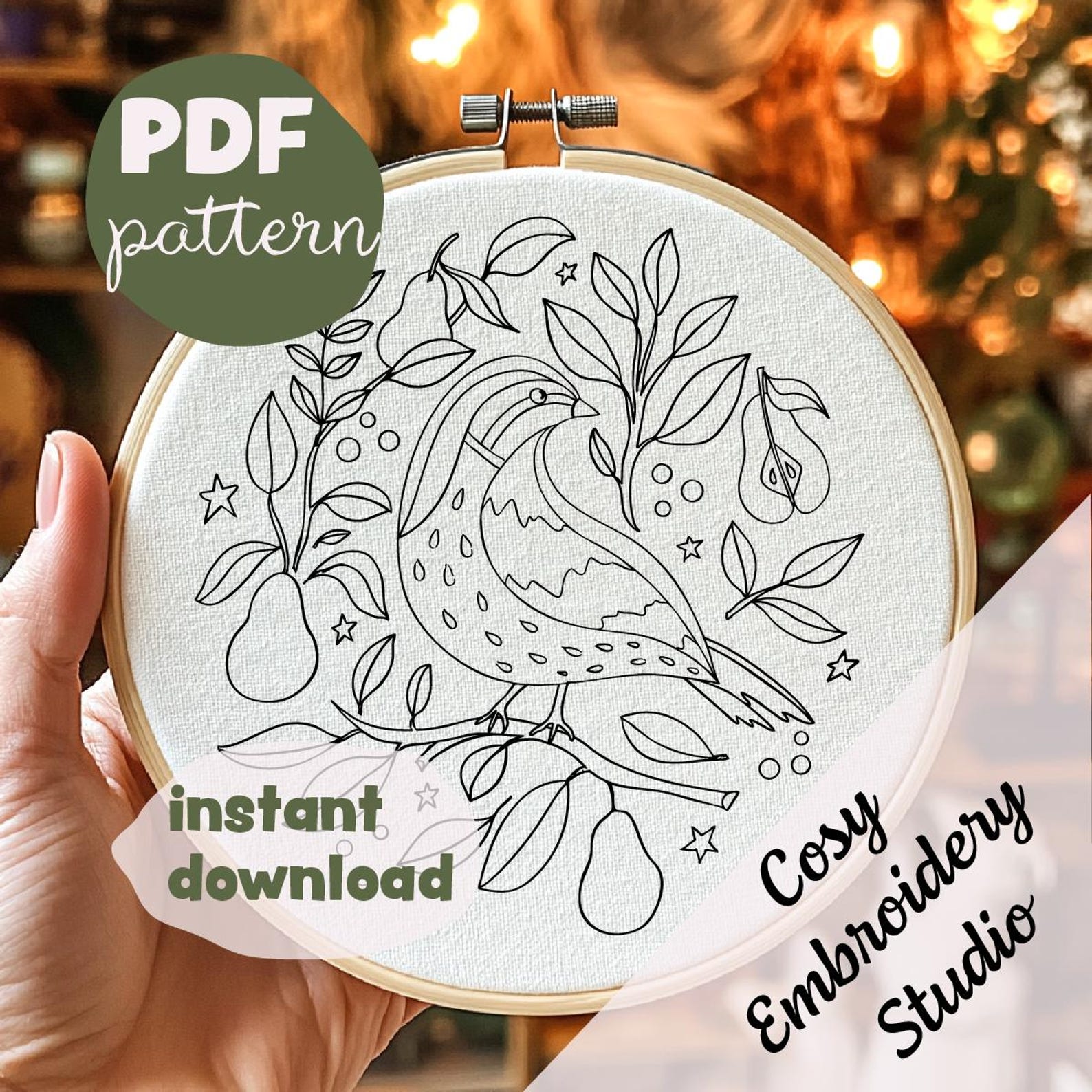 Partridge in a Pear Tree PDF Hand Embroidery Pattern | Festive ...