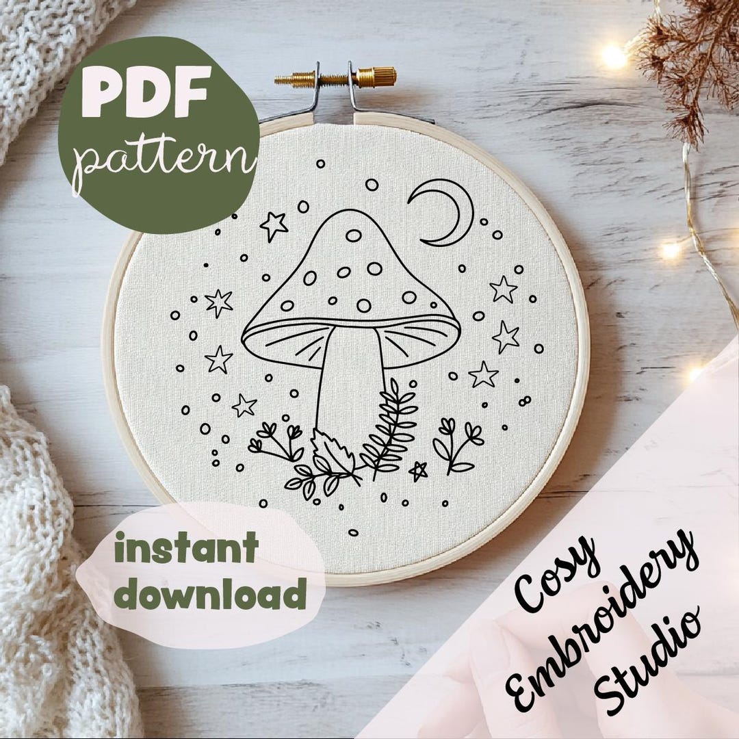 Moonlit Toadstool Embroidery PDF Pattern With Colour and Stitch ...