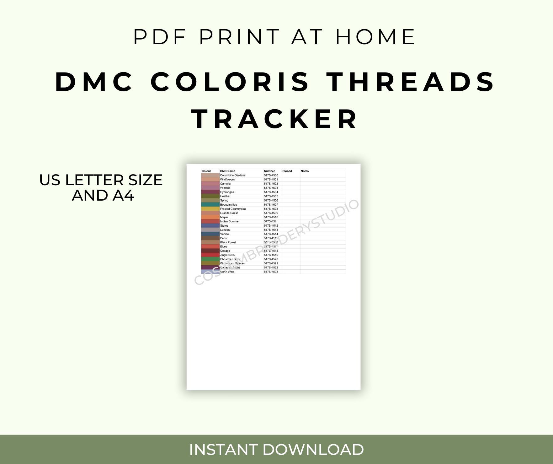 Printable DMC Thread Colour Chart | Google Sheets Thread Tracker ...