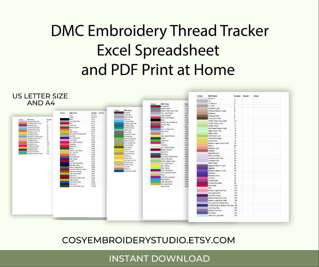 Printable DMC Thread Colour Chart | Google Sheets Thread Tracker ...