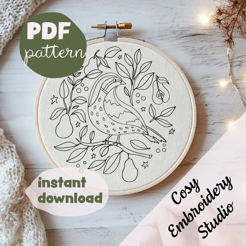 Partridge in a Pear Tree PDF Hand Embroidery Pattern | Festive ...