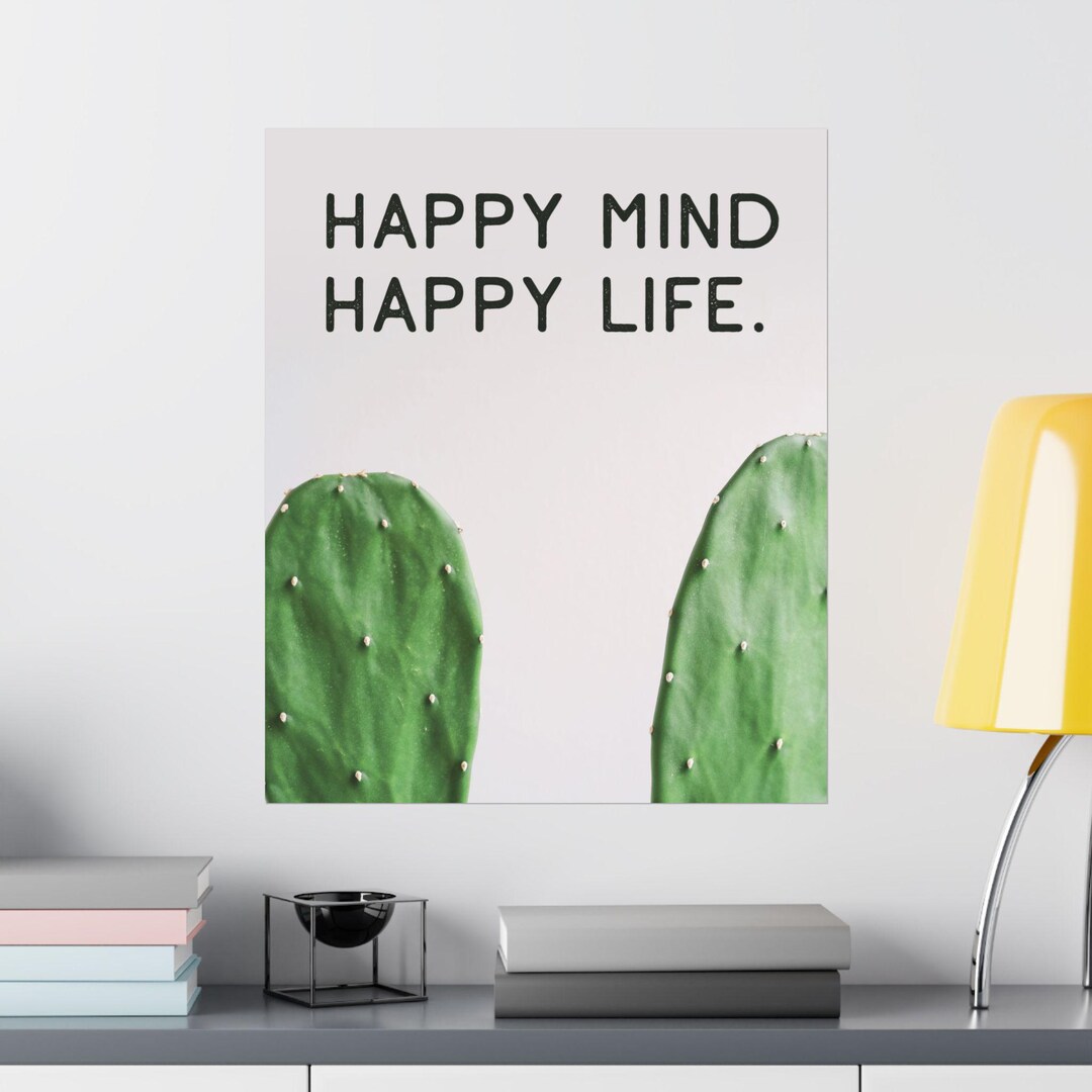 Happy Mind Happy Life Wall Poster Inspirational Quote Matte Print ...