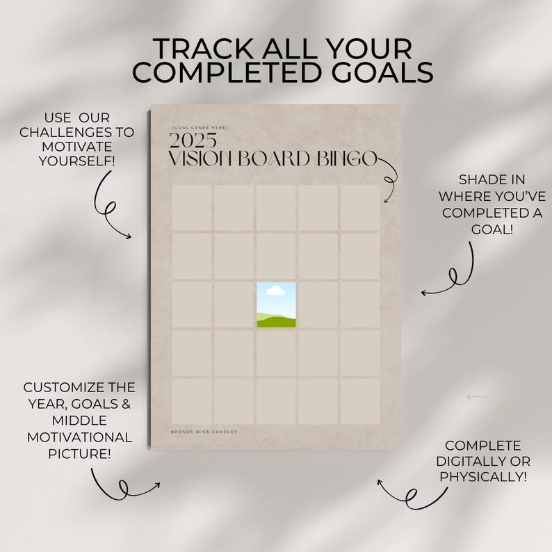 2025 Customizable Vision Board Bingo Template, Printable New Years ...